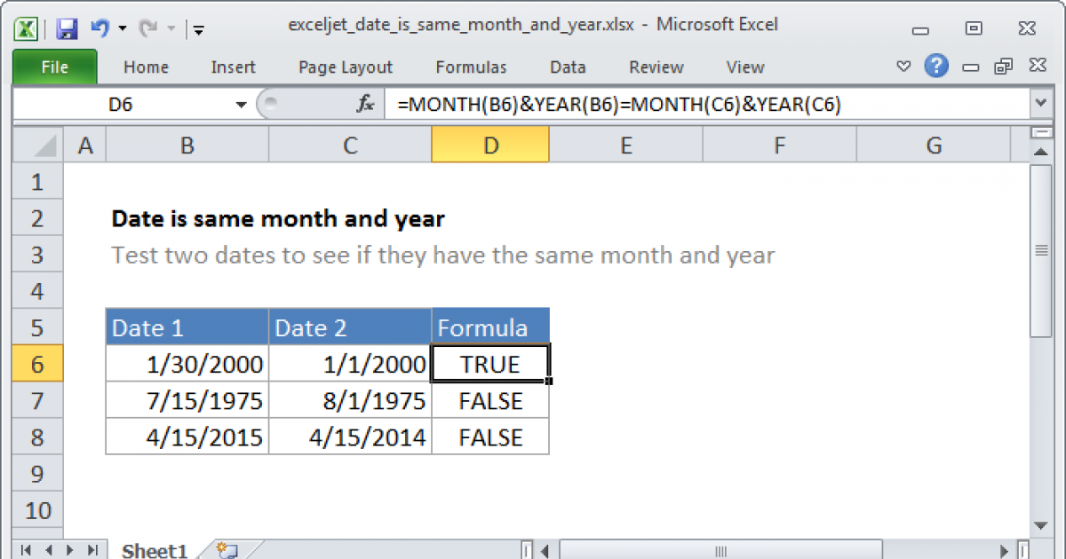 Date Is Same Month And Year Excel Formula Exceljet